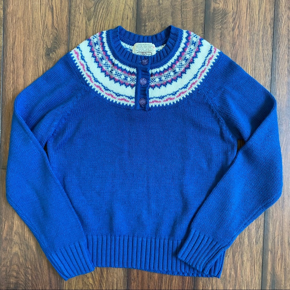 Vintage Sears Bazaar Jr Junior Fair Isle Sweater L - Gem